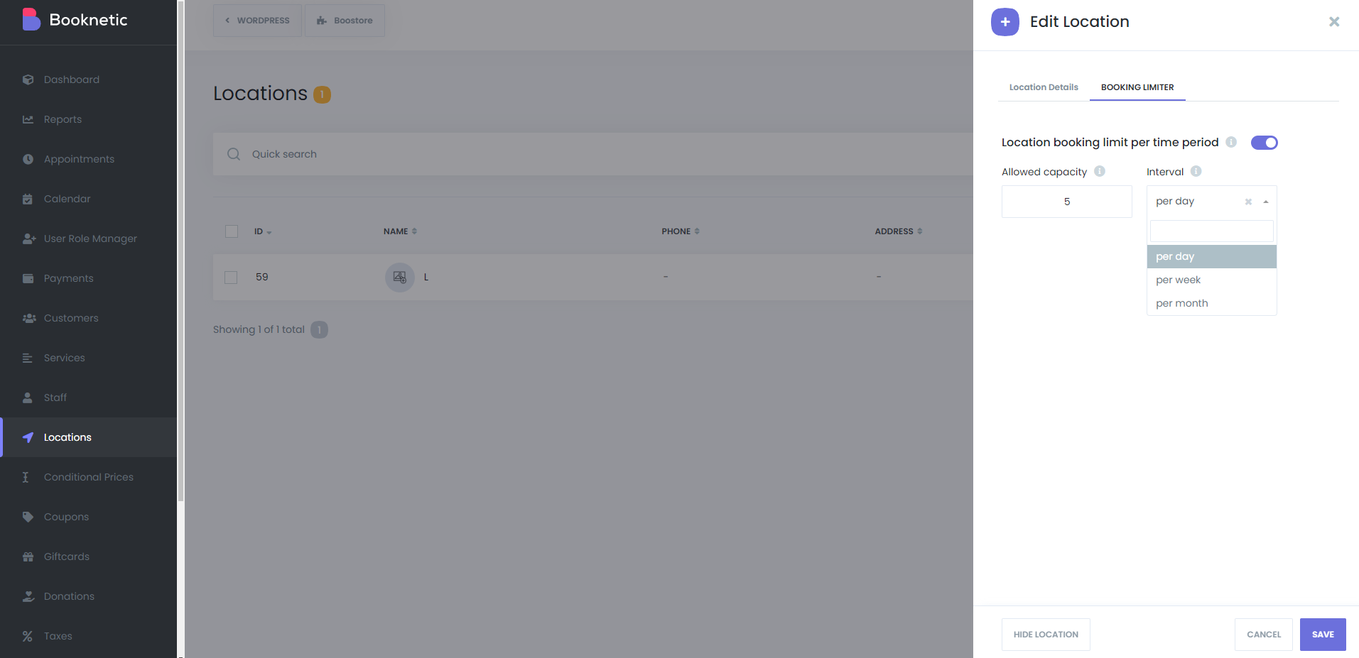Booking Limit manager